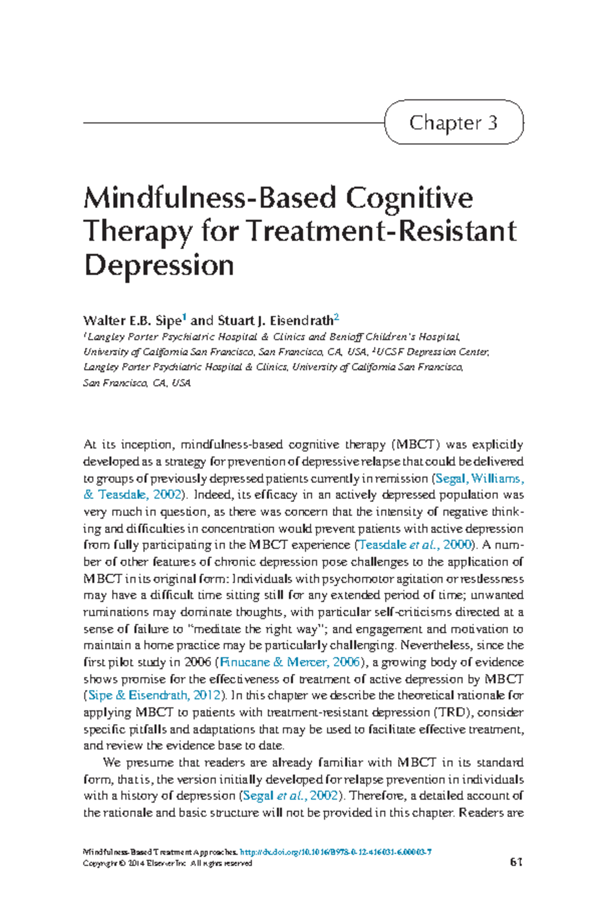 Mindfulness cognitive therapy adults - 61 Mindfulness-Based Treatment ...