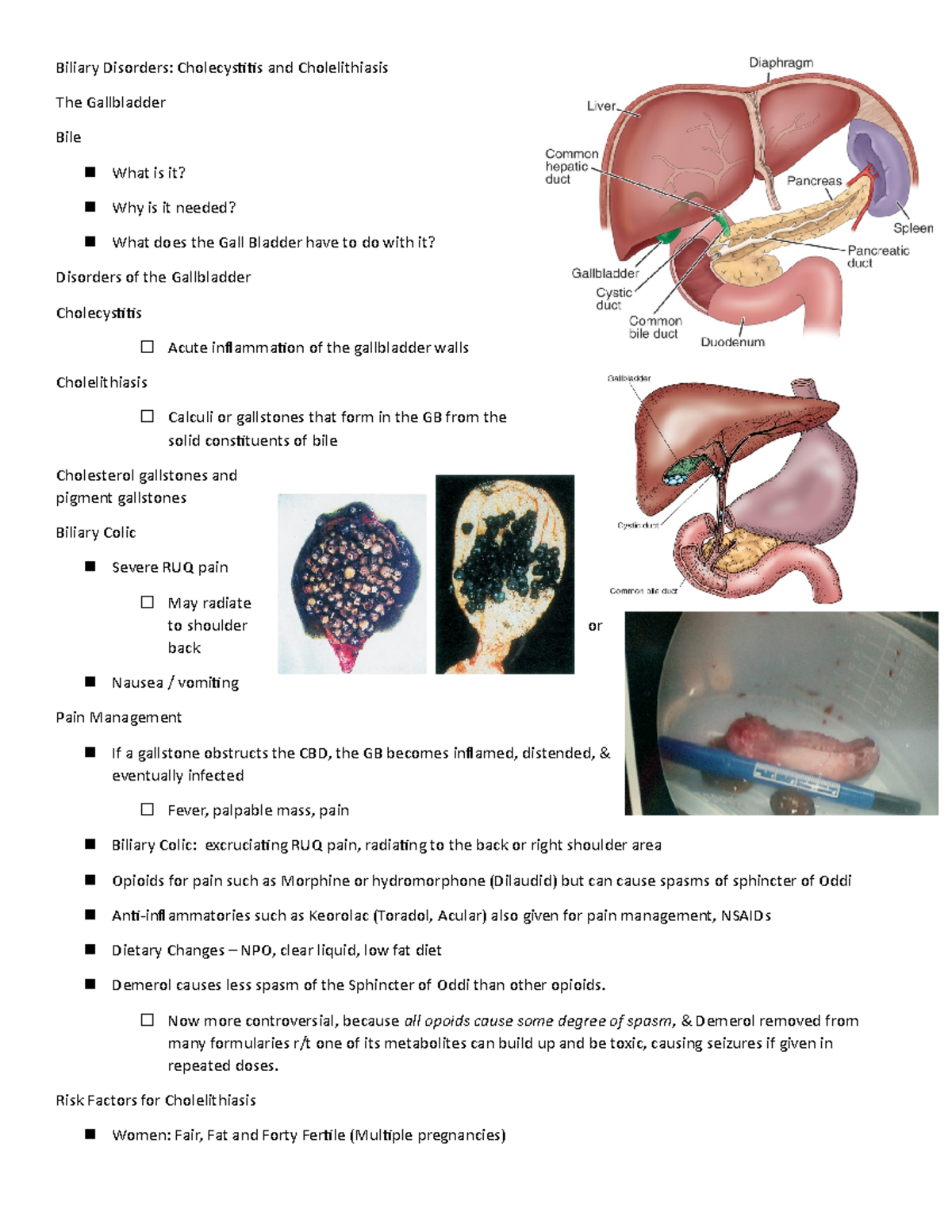 Biliary Disorders Exam 5 - Biliary Disorders: Cholecystitis and Cholelithiasis The Gallbladder ...