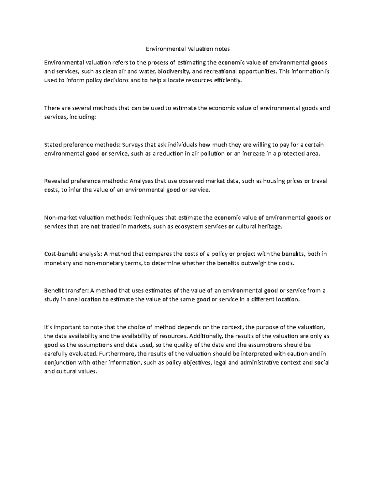 Environmental Valuation notes - Environmental Valuation notes ...