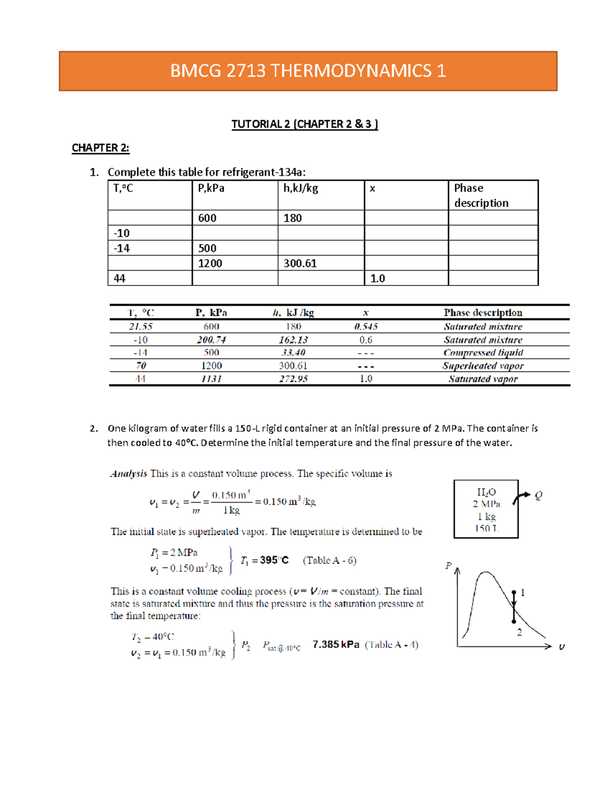 Tutorial 2 Thermo Answers - Warning: TT: undefined function: 32 TUTORIAL 2 (CHAPTER 2 & 3 ...