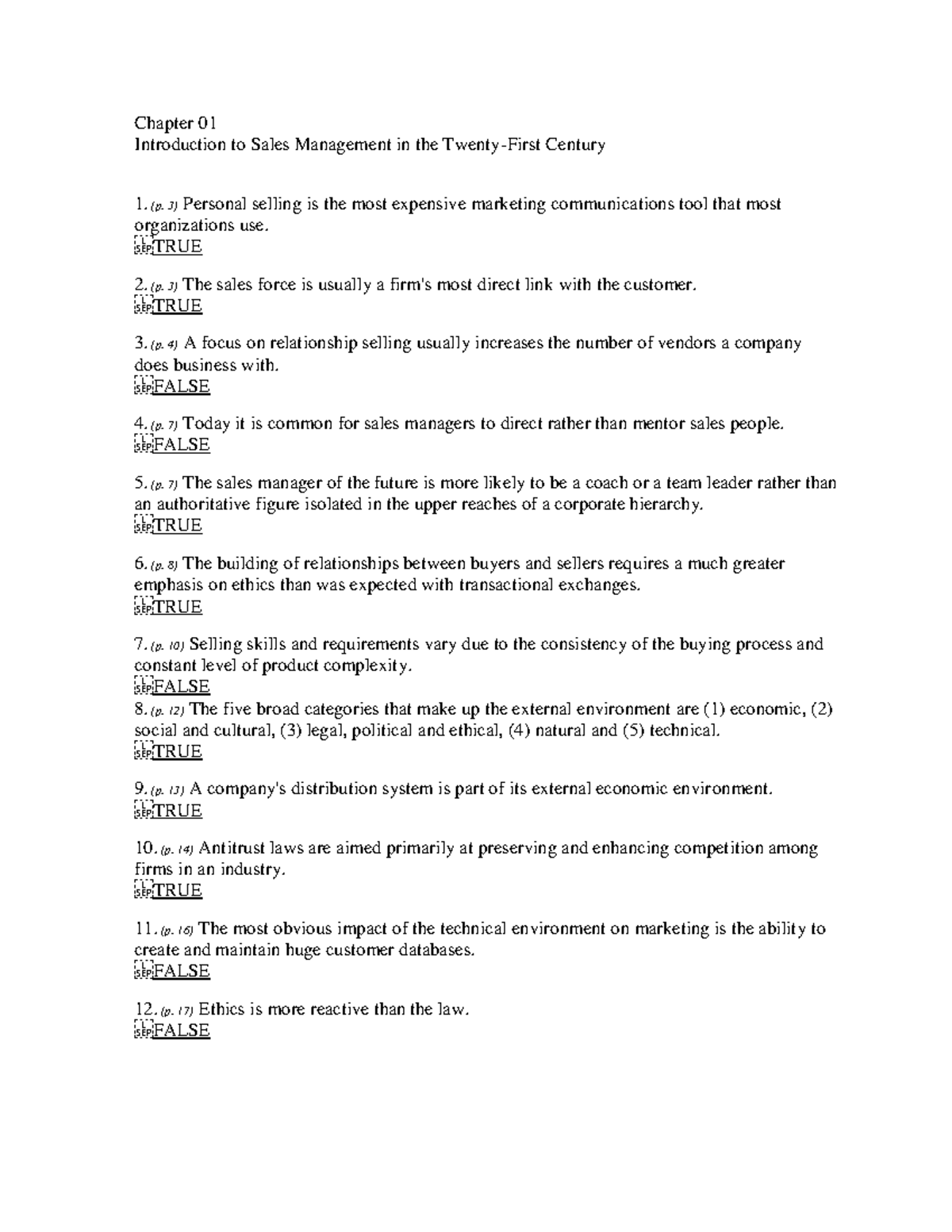 Sales managemnet testbanks to study before exam - Chapter 01 ...