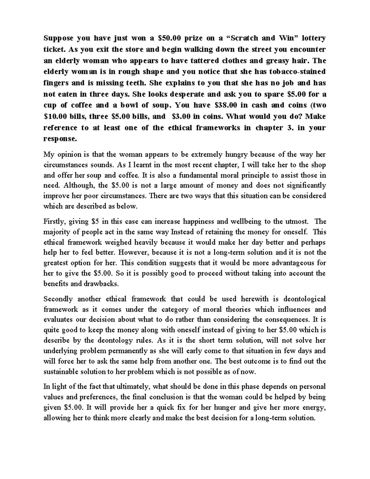 Assignment Lecture Reflection 4 - Suppose you have just won a $50 prize on a “Scratch and Win ...