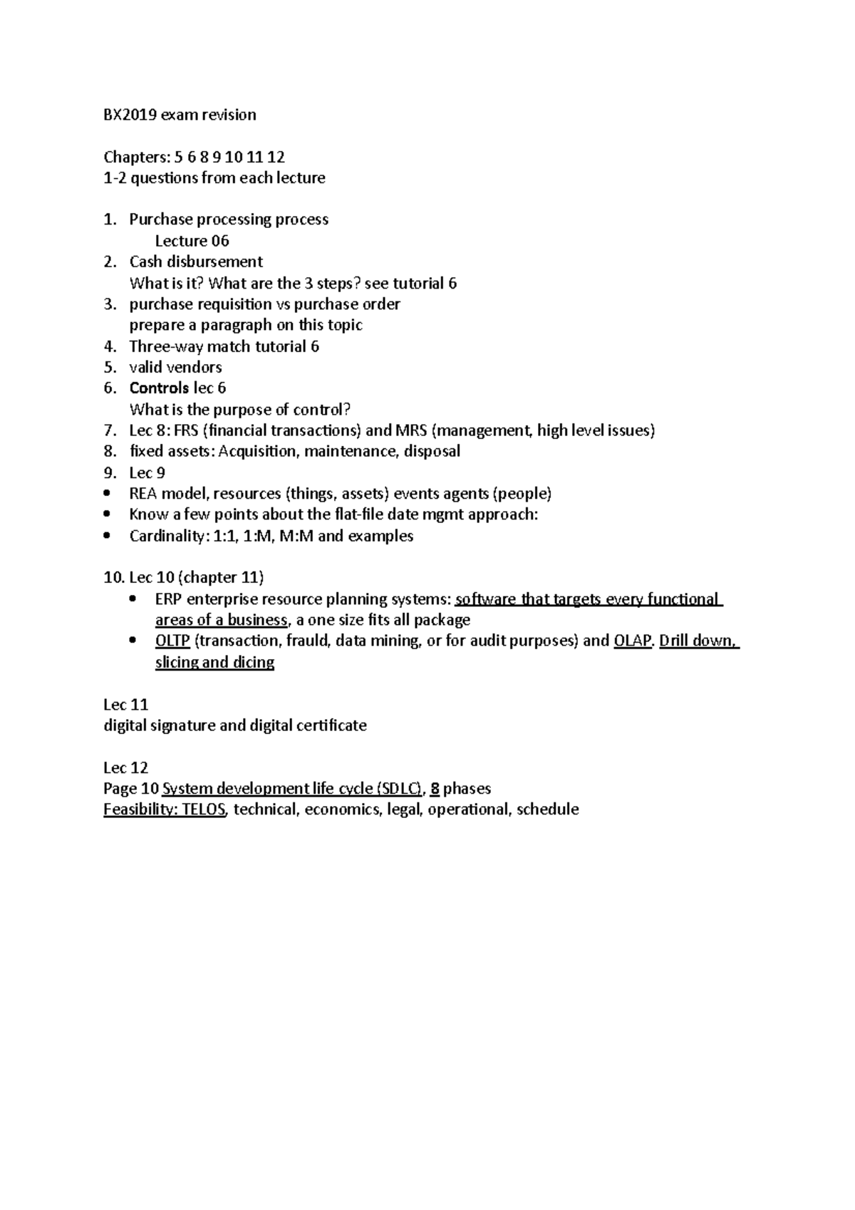 BX2019 exam revision notes - BX2019 exam revision Chapters: 5 6 8 9 10 ...