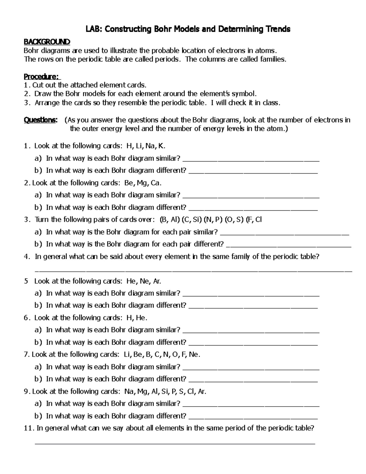 Bohr Model Cards activity - LAB: Constructing Bohr Models and ...