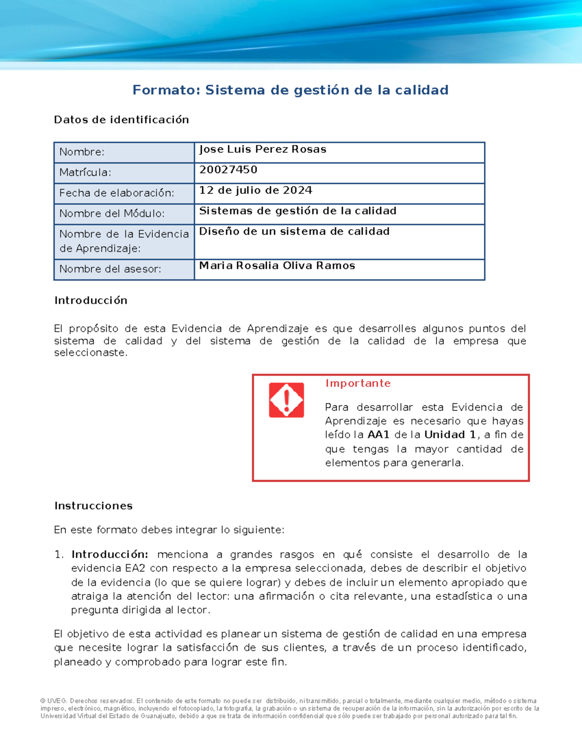formato EA1 para primer actividad gestion de la calidad - Formato ...