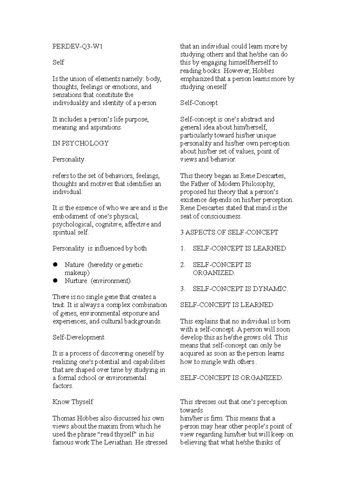 Perdev-Q3-W1 - asdfghjklvbcbebe - PERDEV-Q3-W Self Is the union of ...