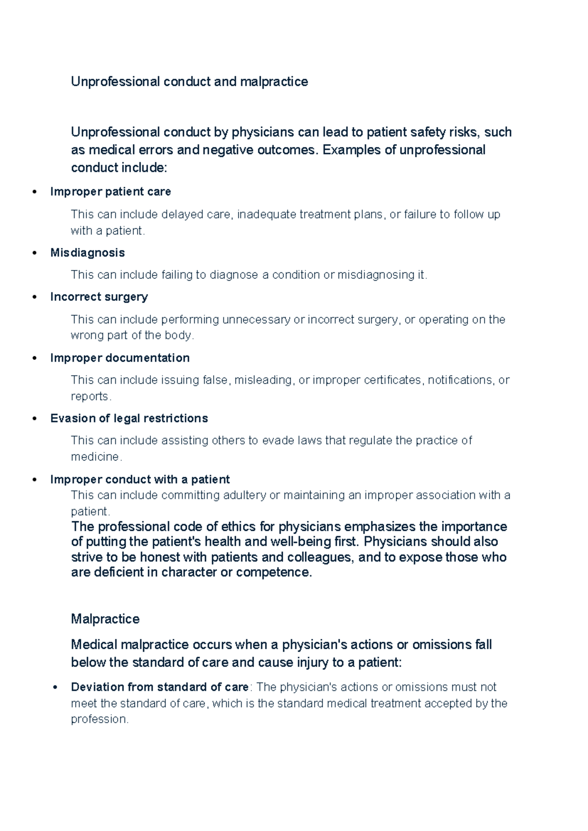 Unprofessional conduct and malpractice - Unprofessional conduct and ...