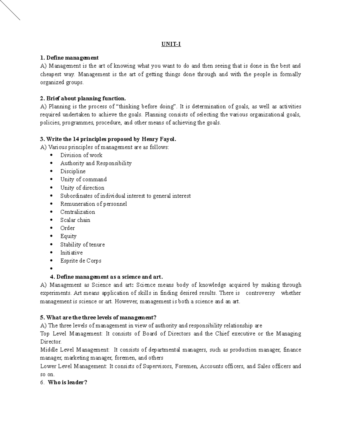 MS 2 Marks UNIT-I-V cse - Ms notes - UNIT-I 1. Define management A ...