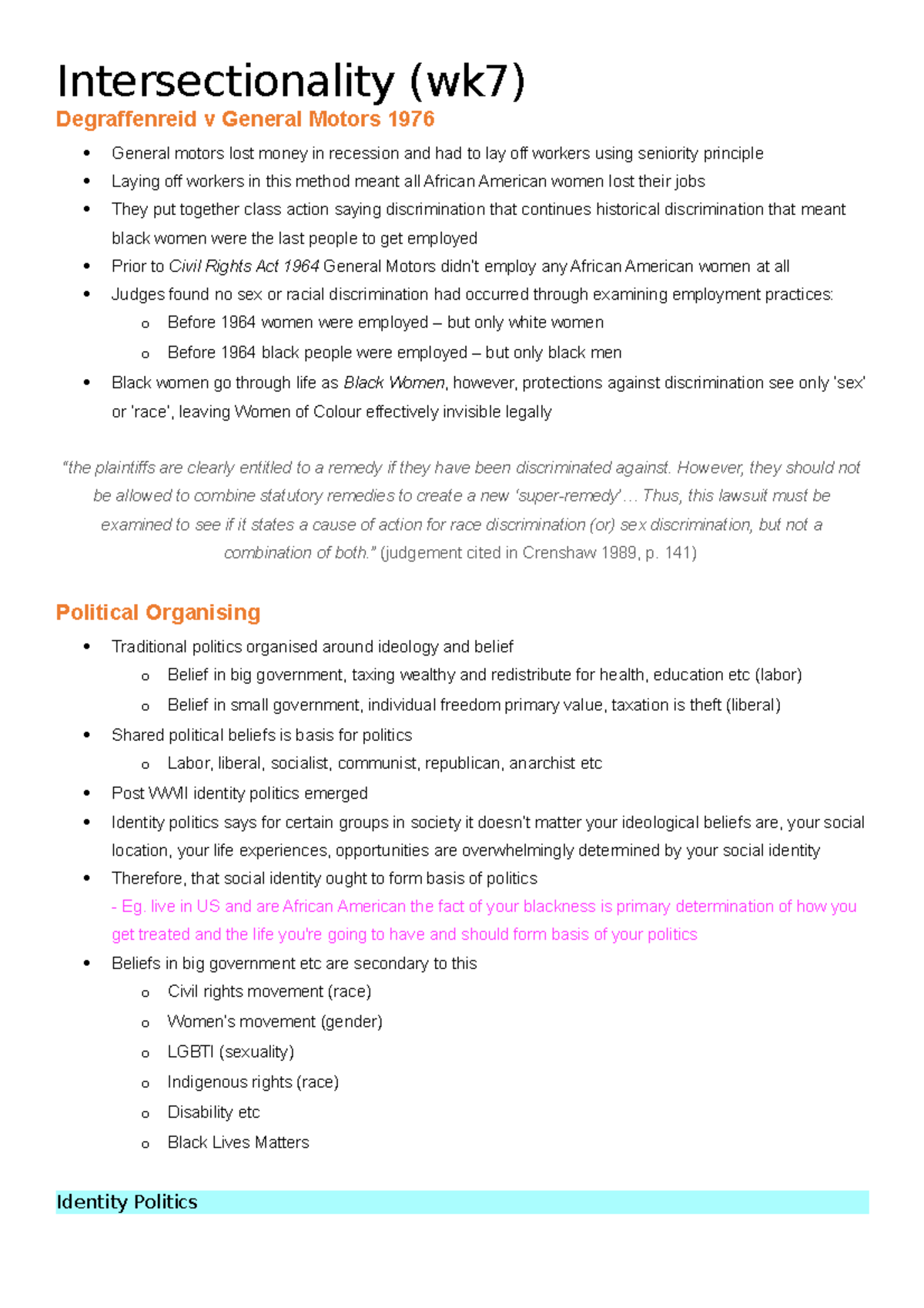 Intersectionality - However, they should not be allowed to combine statutory remedies to create ...