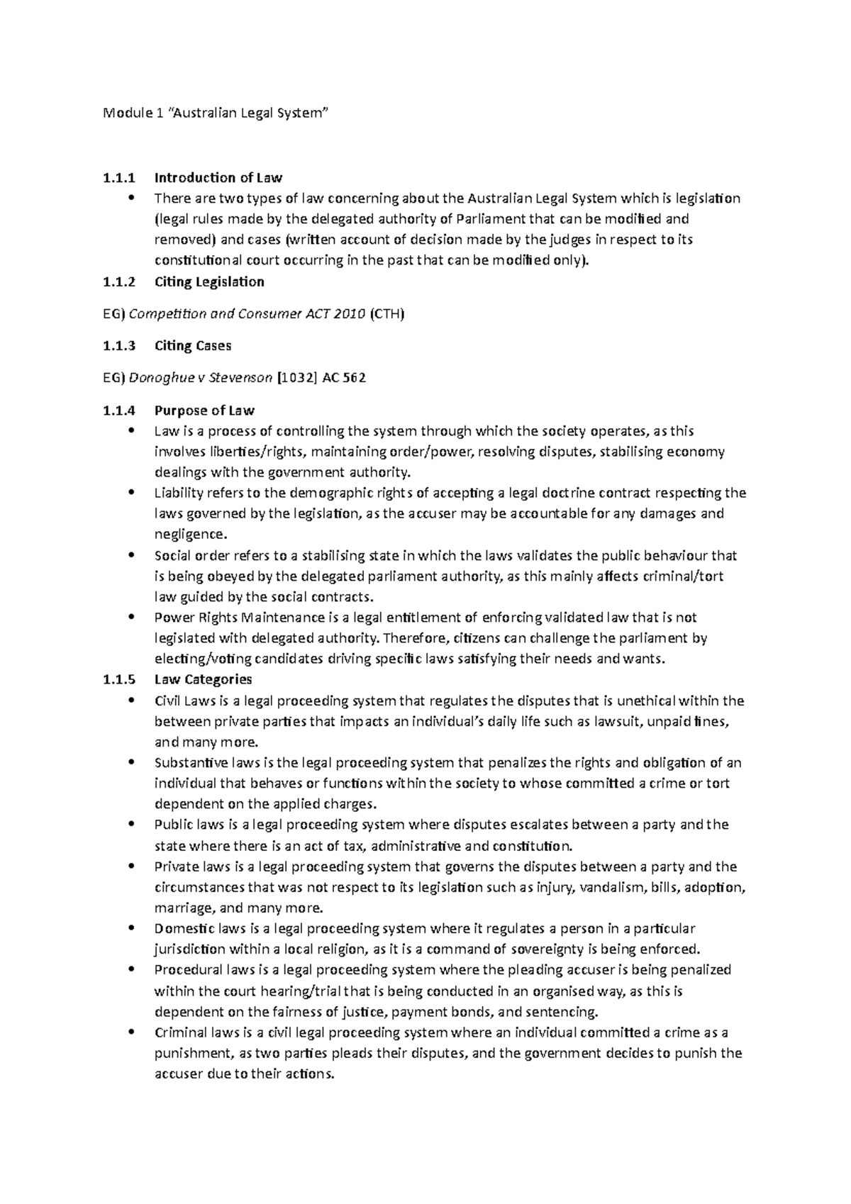 Enterprise Law module 1 - Module 1 “Australian Legal System” 1.1 ...