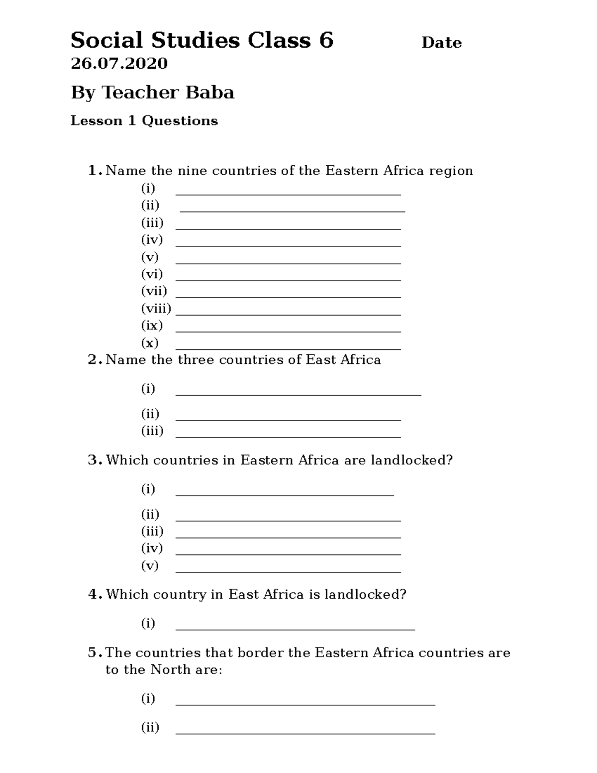 Class 6 SST Lesson 1 Questions - Social Studies Class 6 Date 26. By ...