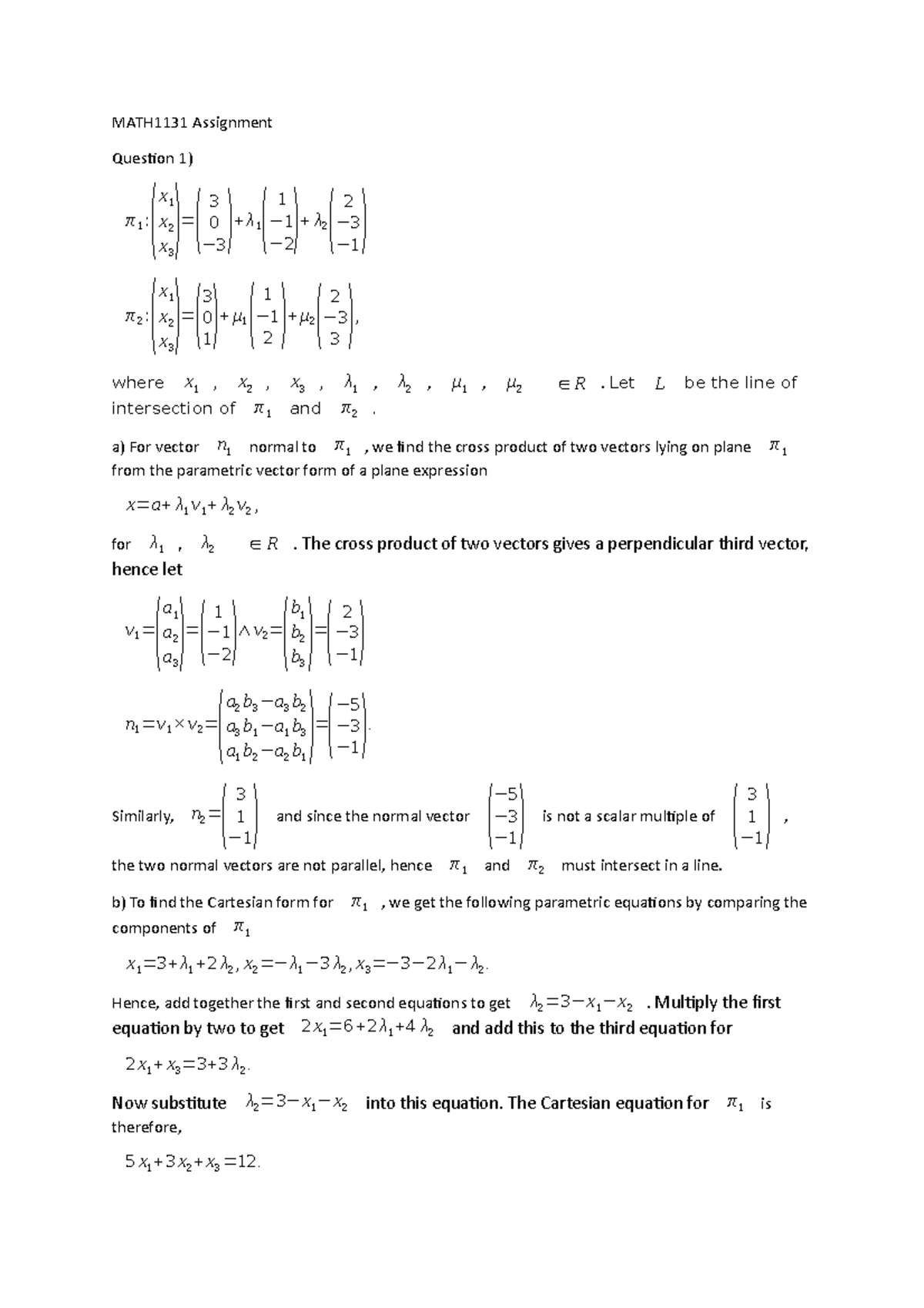 MATH1131 Assignment MATH1131 Assignment Question 1 1 X 1 X 2 X