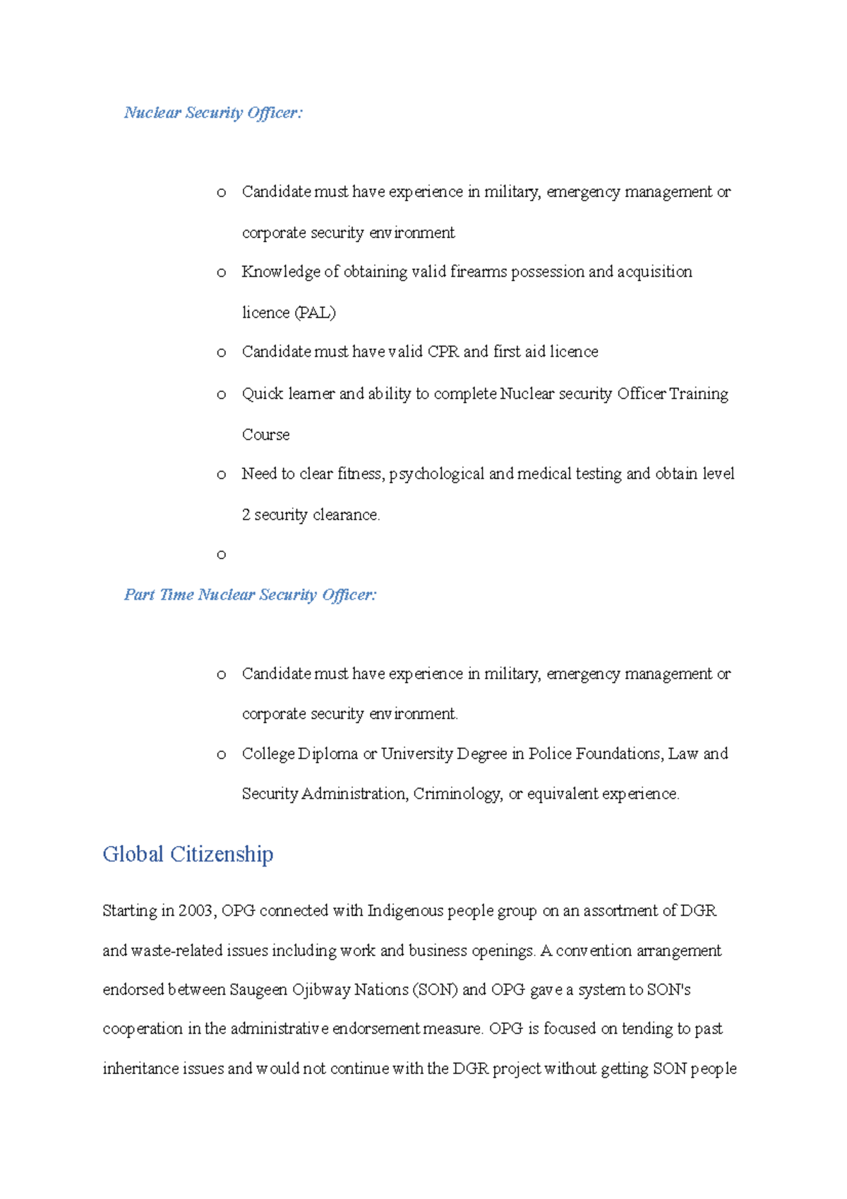 Ontario Power Generation - Nuclear Security Officer: o Candidate must ...