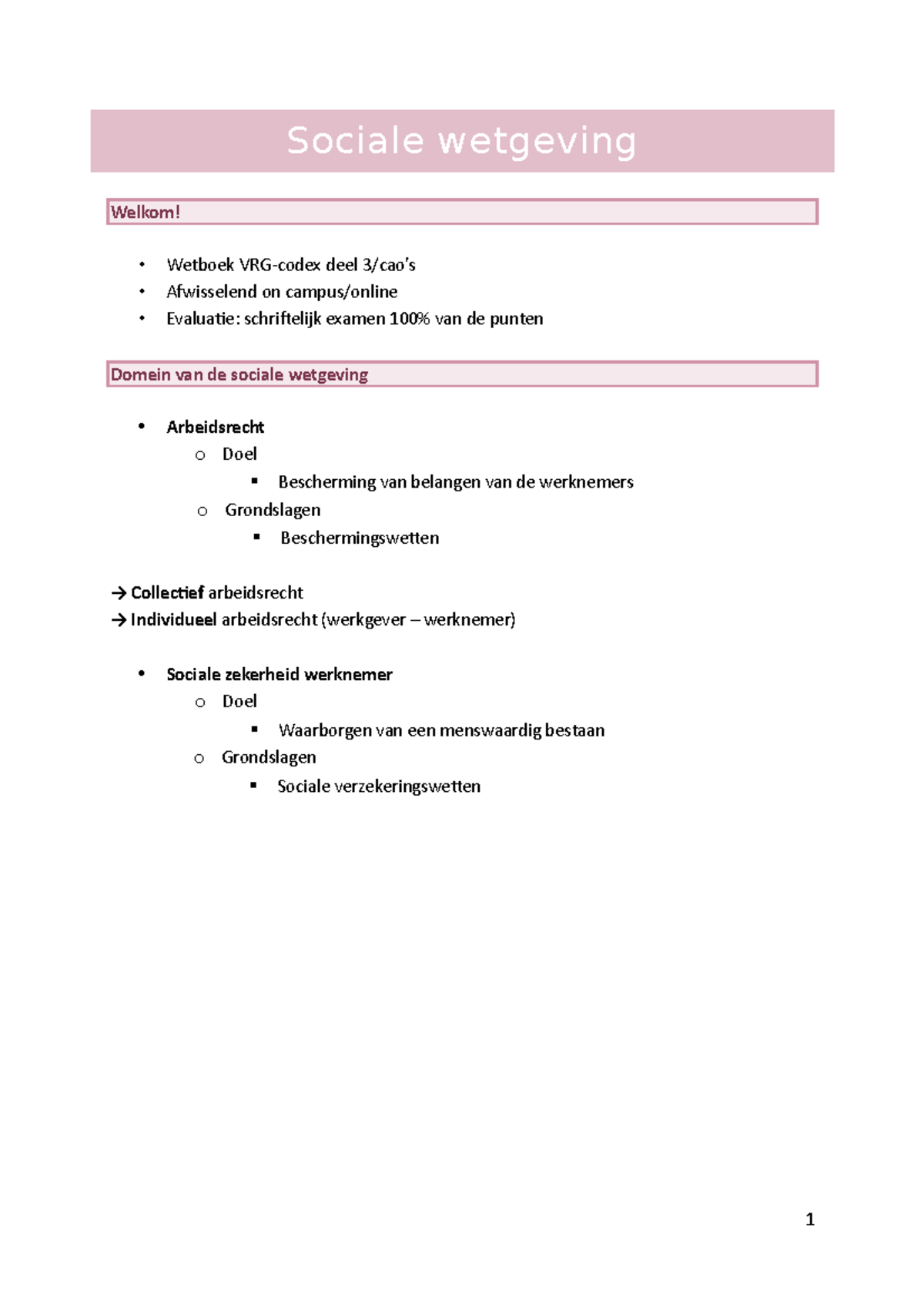 Samenvatting De collectieve arbeidsverhoudingen - Sociale wetgeving ...