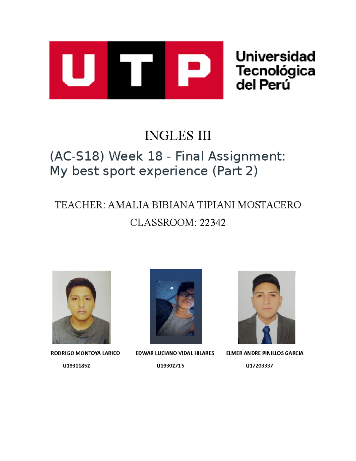 WEEK 18 - lool - INGLES III (AC-S18) Week 18 - Final Assignment: My best sport experience (Part ...