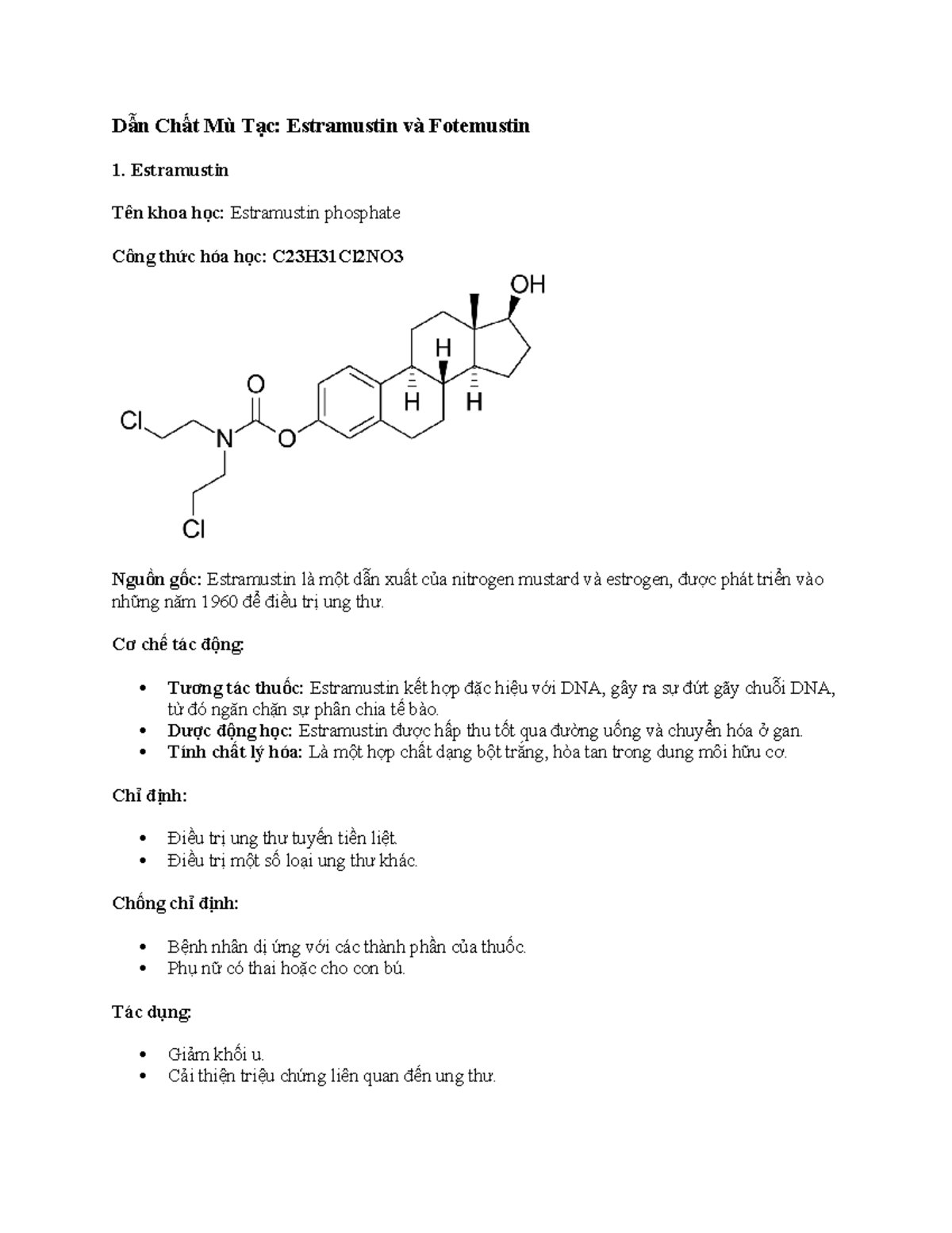 Dẫn xuất mù tạc khác (estramustin, fotemustin) - Dẫn Chất Mù Tạc ...