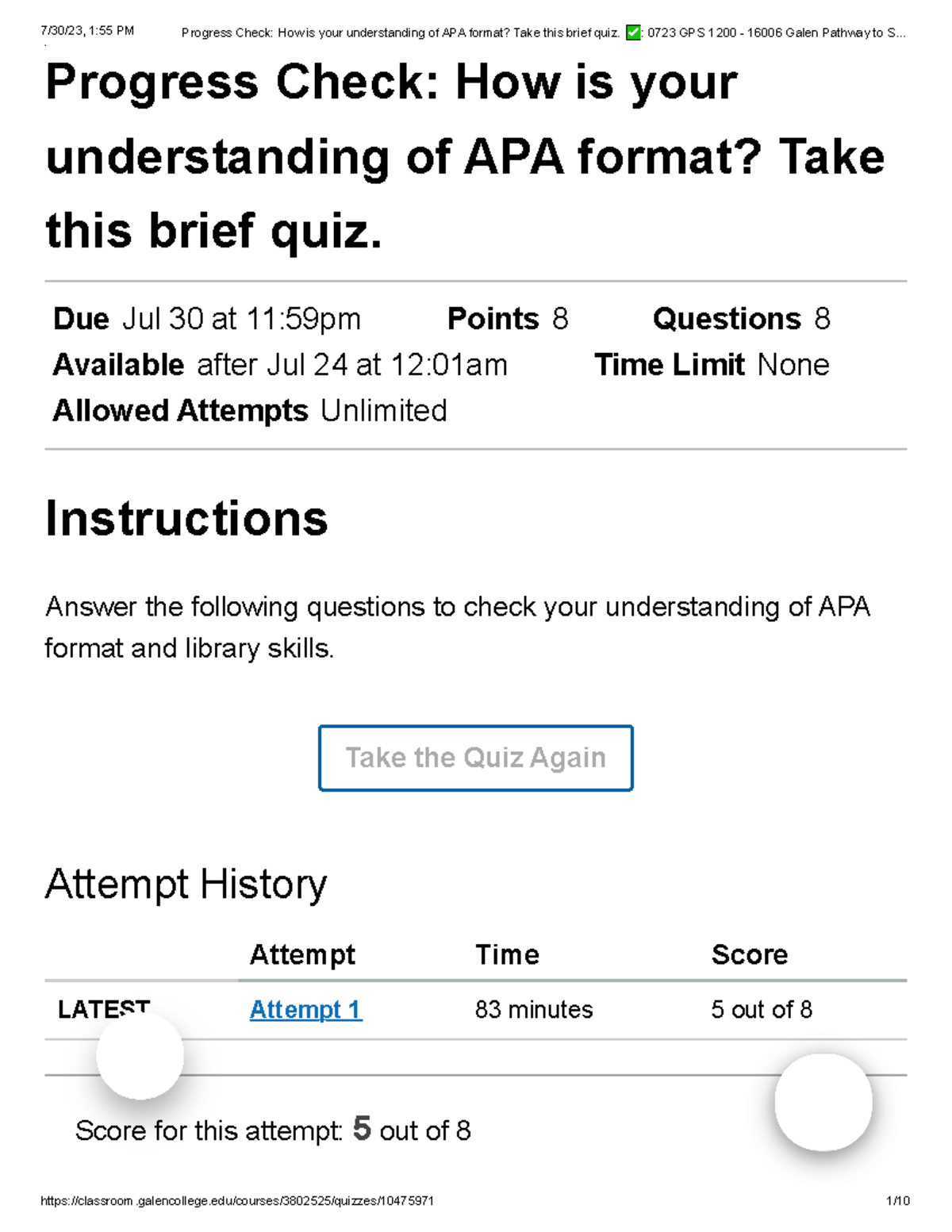Progress Check How is your understanding of APA format Take this brief ...