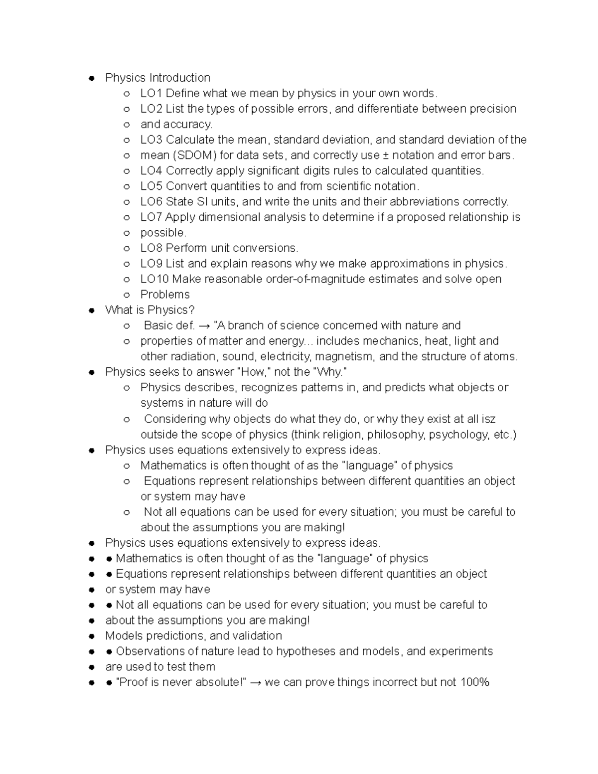 Physics 4A notes introduction - Physics Introduction LO1 Define what we ...