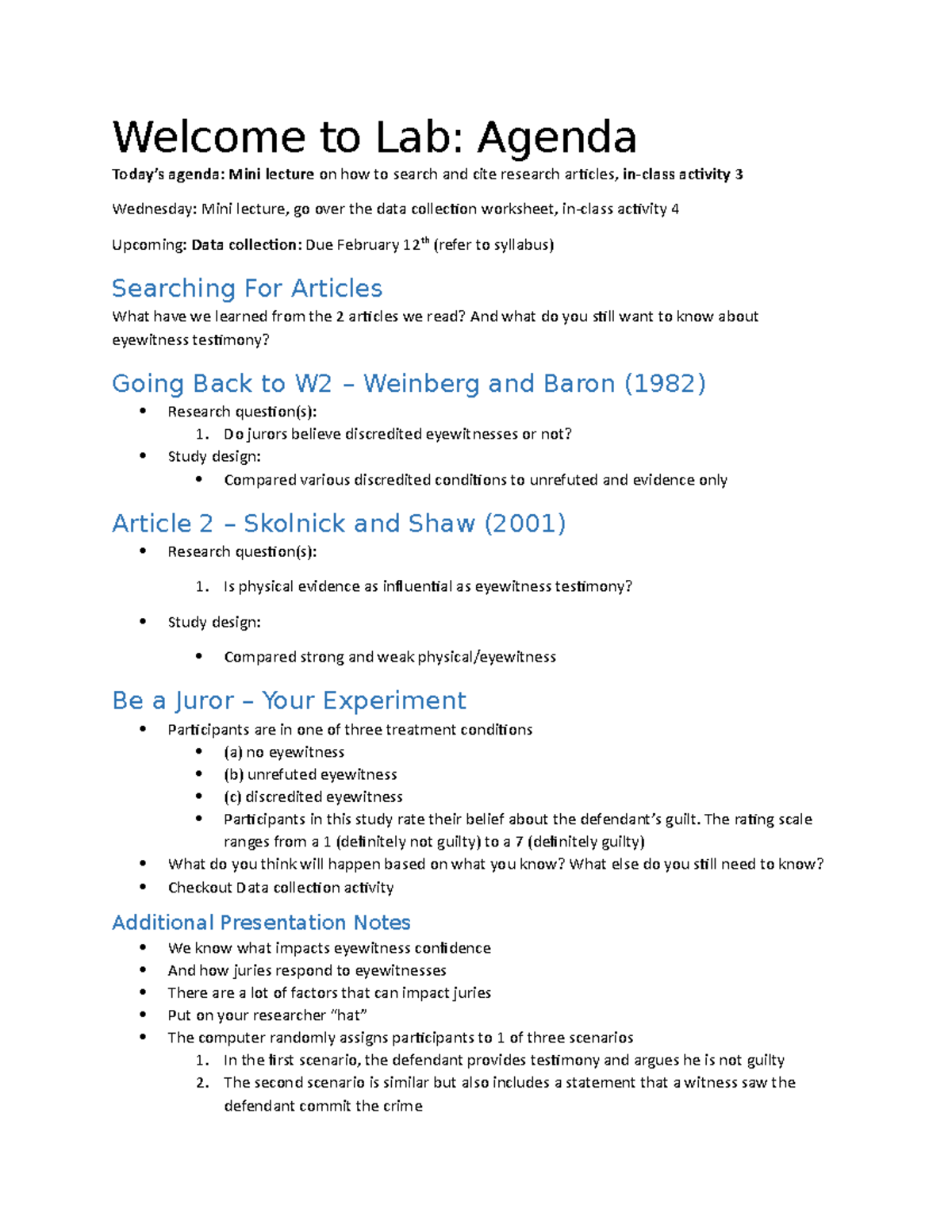 Searching for Articles - Welcome to Lab: Agenda Today’s agenda: Mini ...