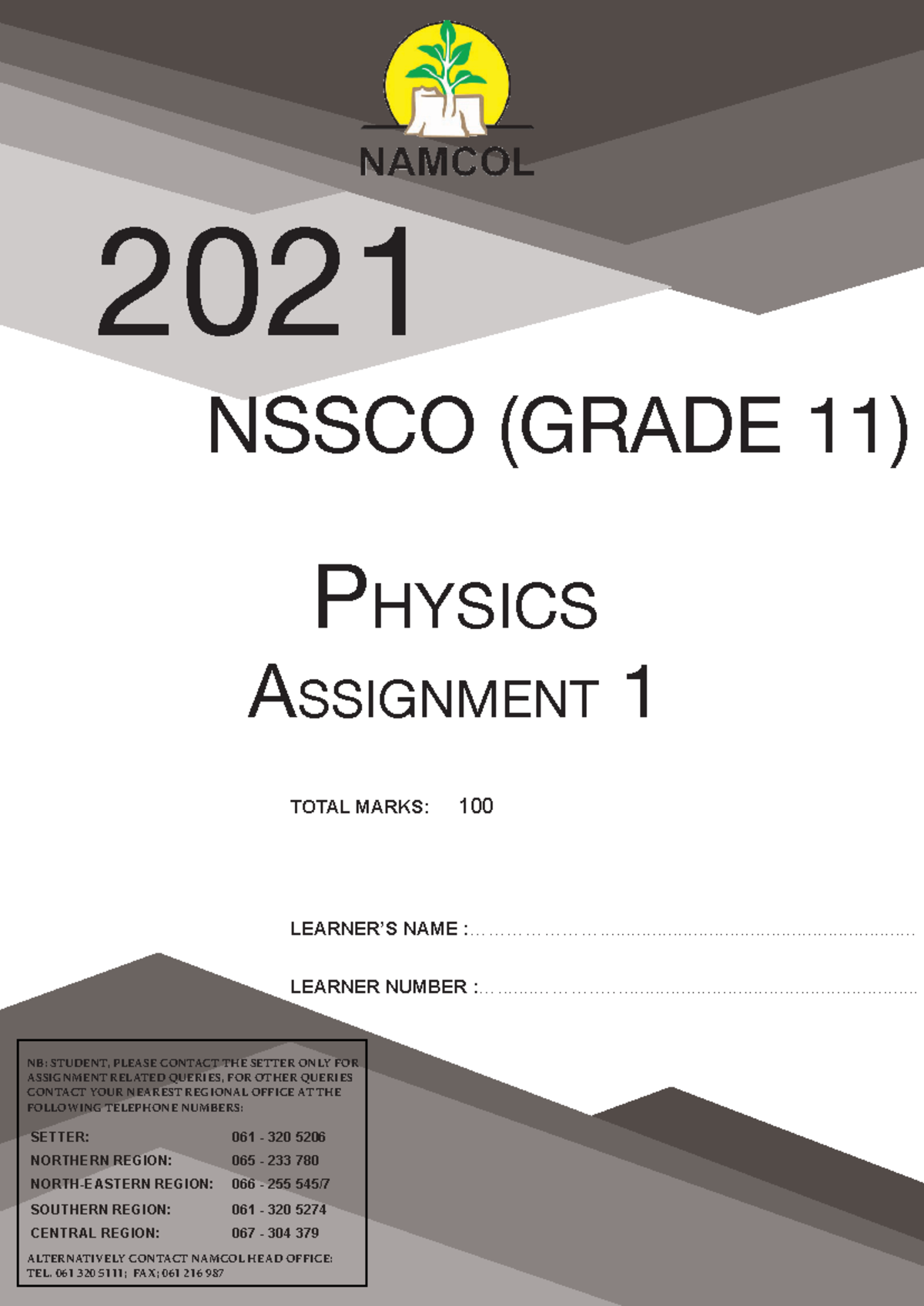 Nssco Gr 11 Physics Assignment 1 2021 - 2021 NB: STUDENT, PLEASE ...