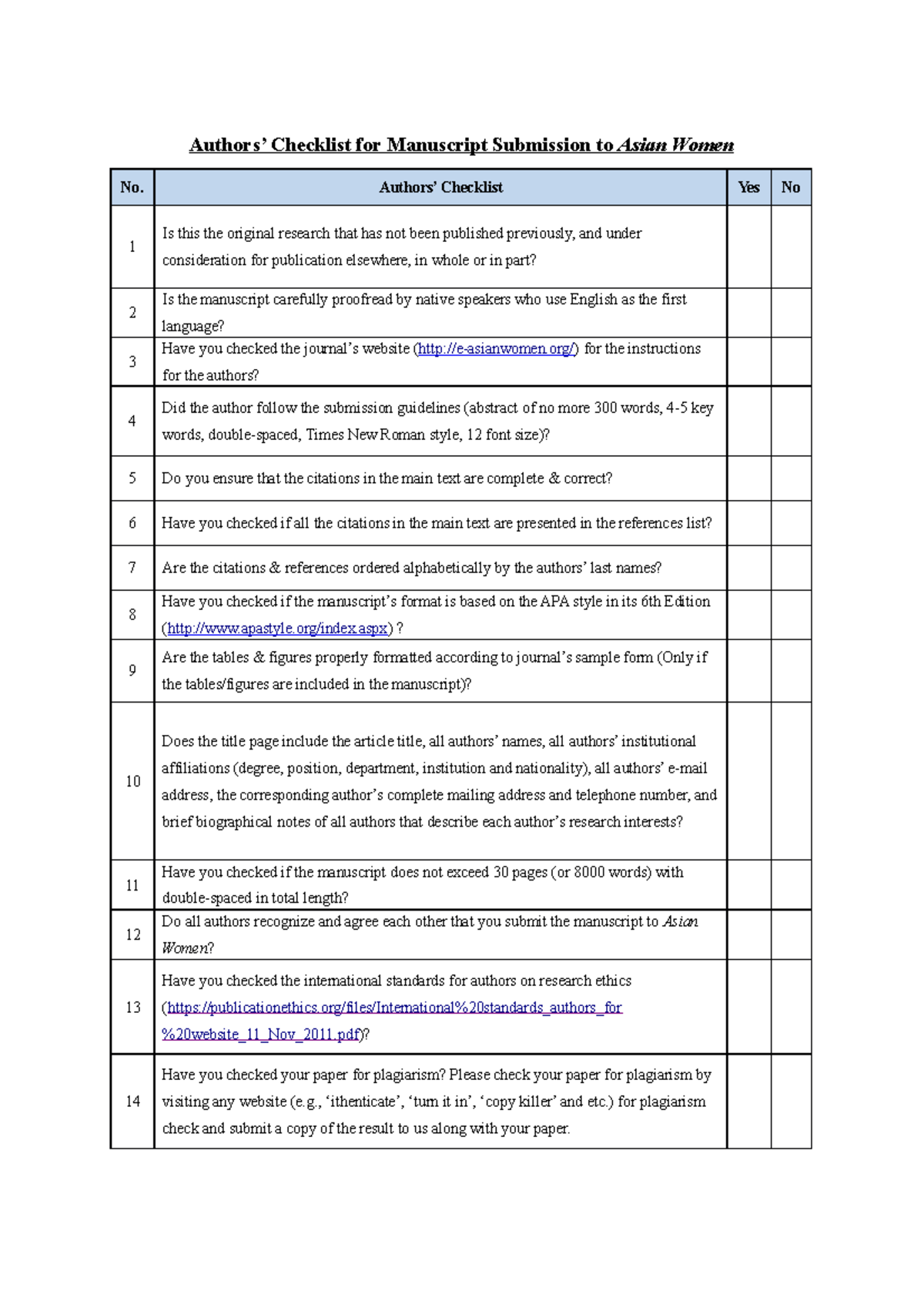 [Authors Checklist] - abc - Authors’ Checklist for Manuscript ...