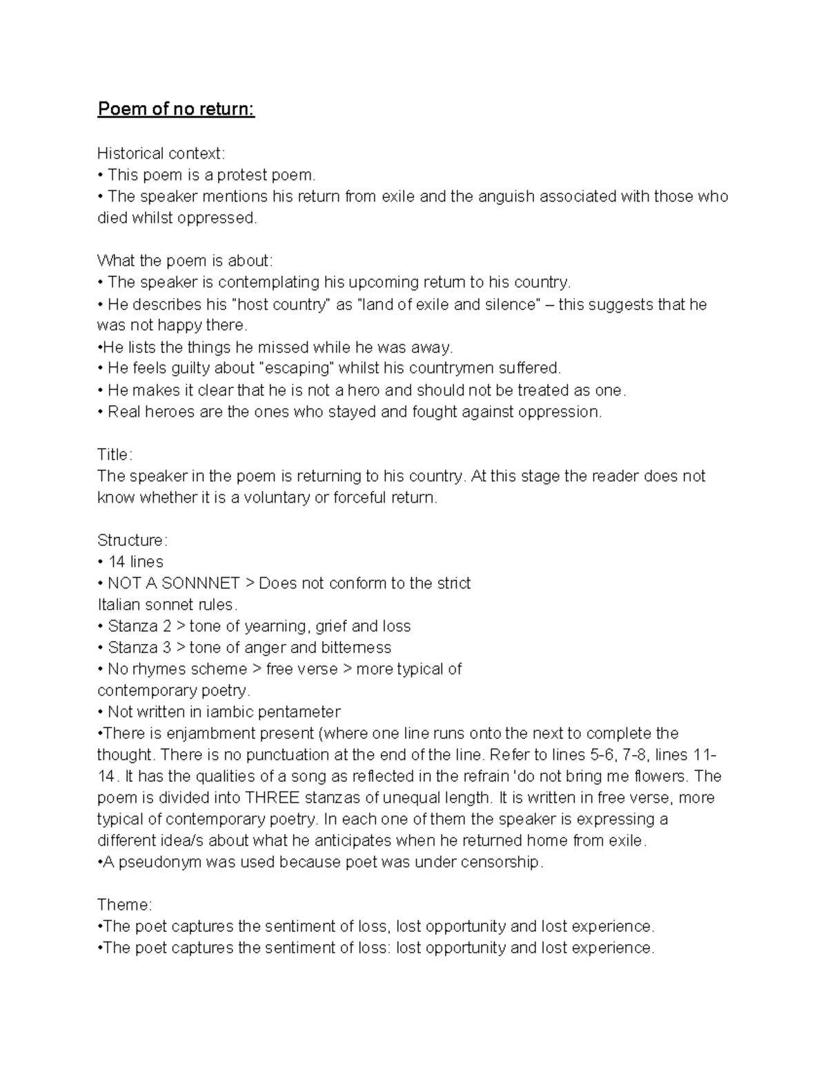 Poem of no return - cheat sheet - Poem of no return: Historical context ...