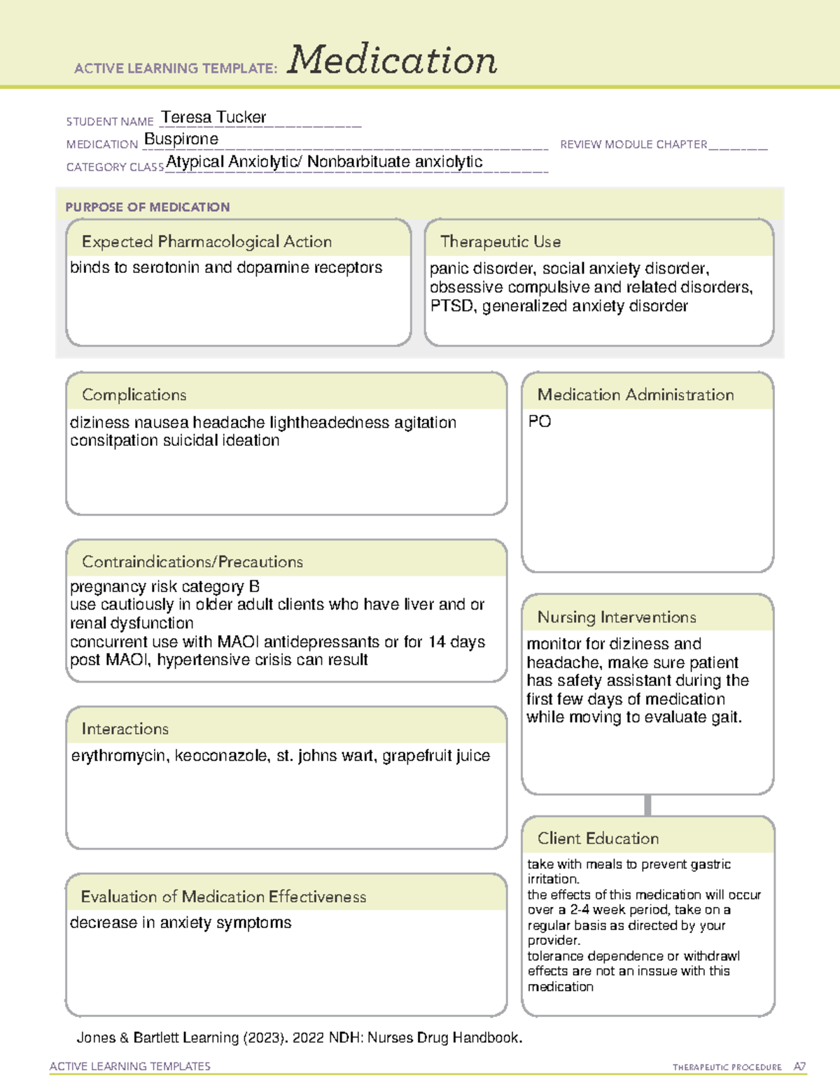 Buspirone - ACTIVE LEARNING TEMPLATES TherapeuTic procedure A ...