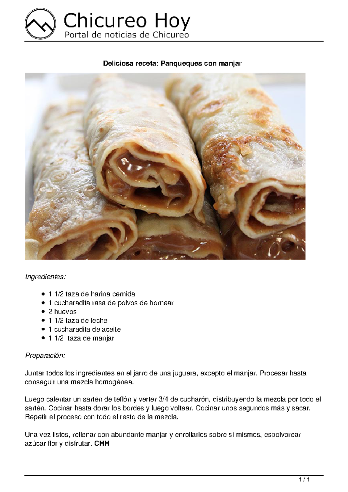 Deliciosa receta panqueques con manjar - Deliciosa receta: Panqueques ...