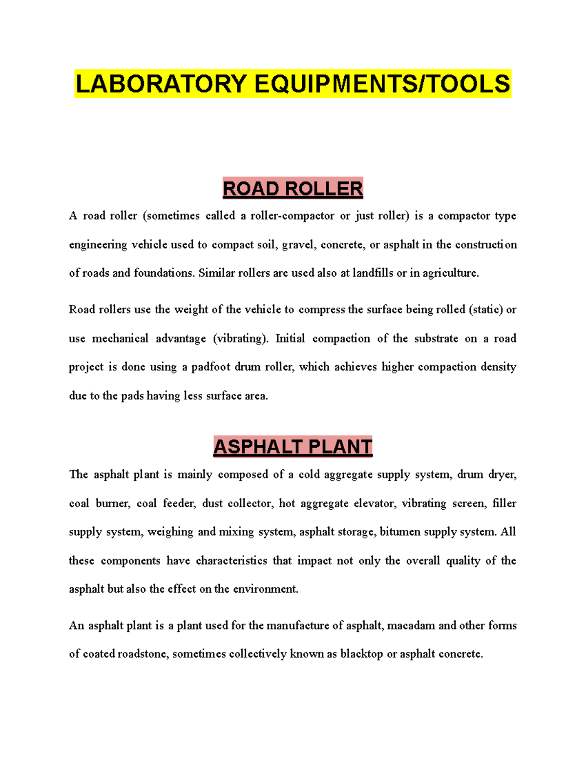 Laboratory Equipments Tools - LABORATORY EQUIPMENTS/TOOLS ROAD ROLLER A ...