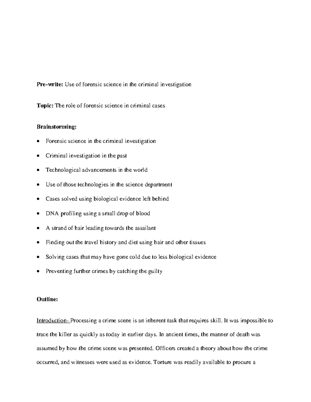 Use of forensics in criminal cases - Pre-write: Use of forensic science ...