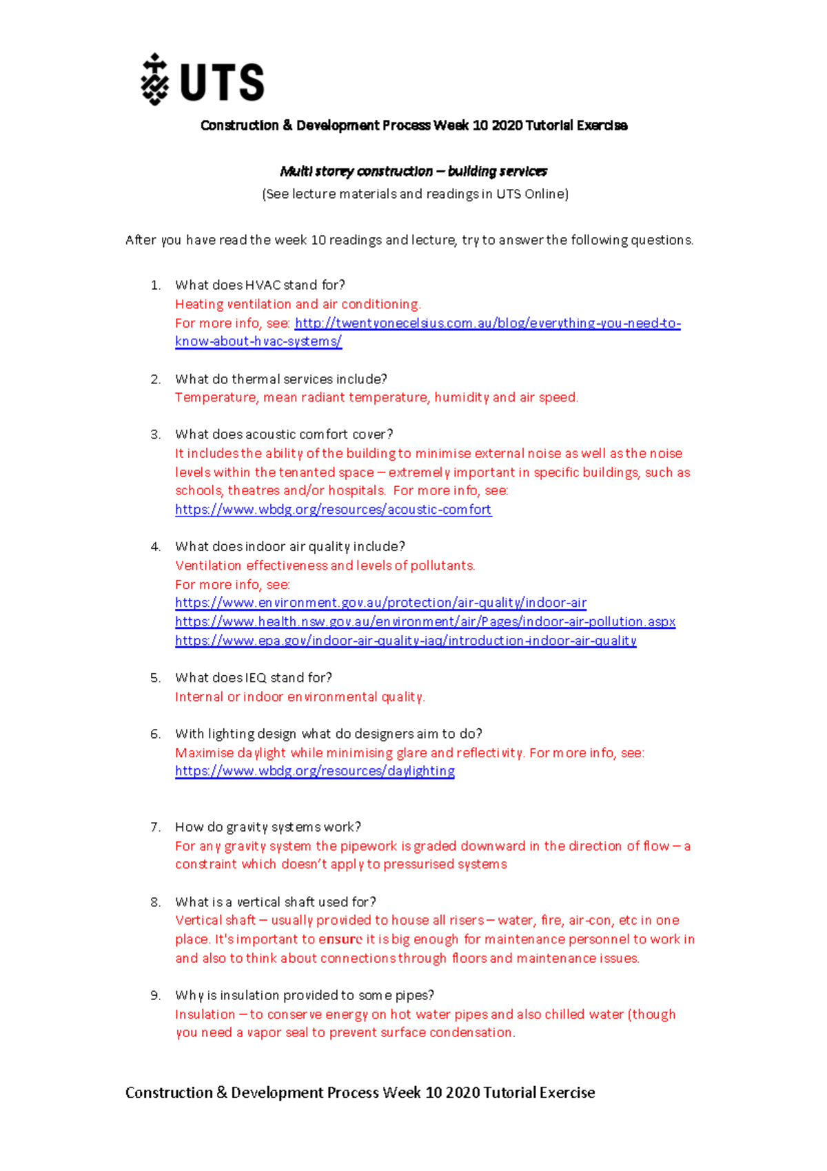 Copy of Week 10 Tut Building Services (high rise) - Warning: TT ...