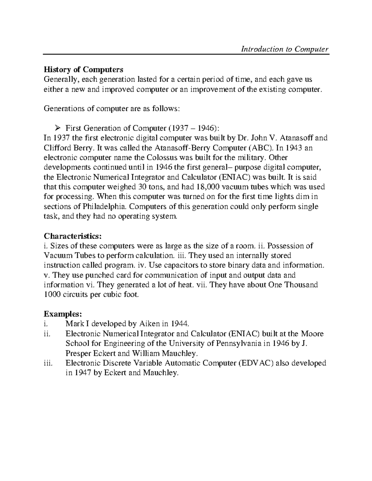 introduction to computers - Introduction to Computer History of ...