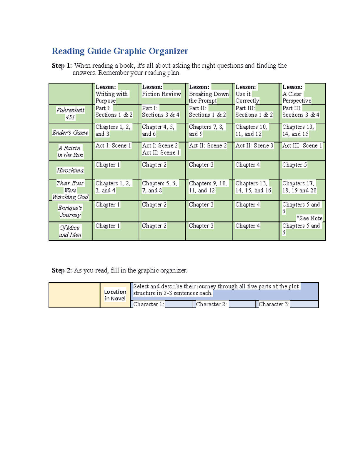 03.05 A clear perspective - Reading Guide Graphic Organizer Step 1 ...