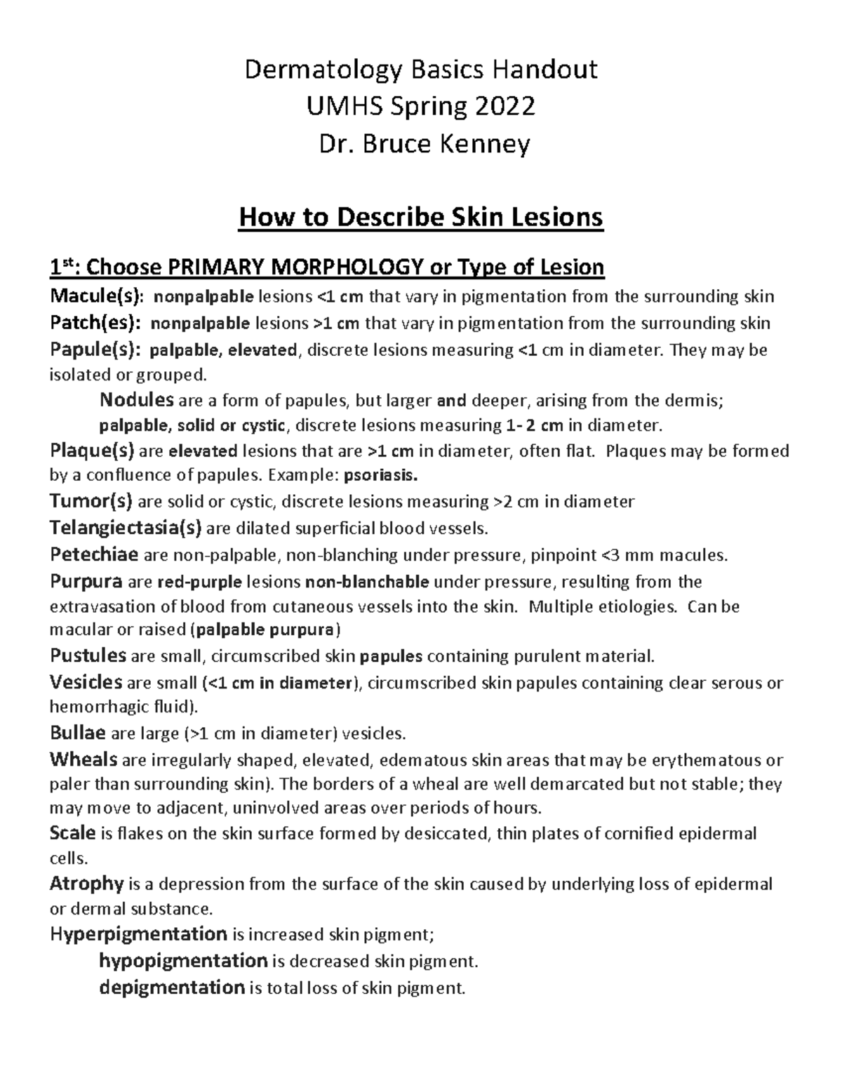 Dermatology Basics Handout - Spring 2022 - Dermatology Basics Handout ...