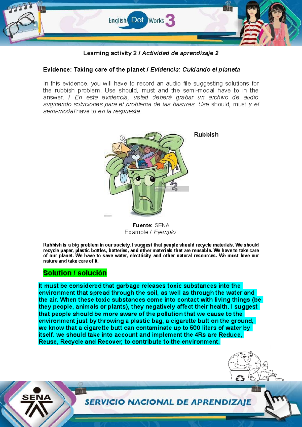 Evidence Taking care of the planet- Listo - Learning activity 2 ...