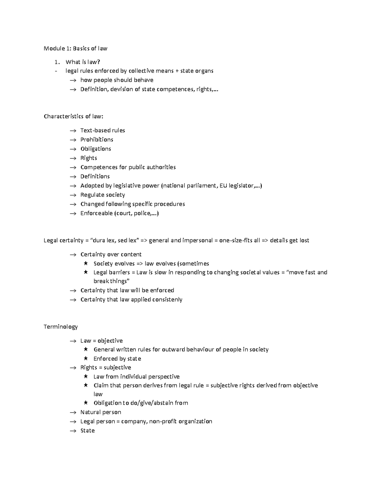 Law Module 1 2 Module 1 Basics Of Law 1 What Is Law Legal