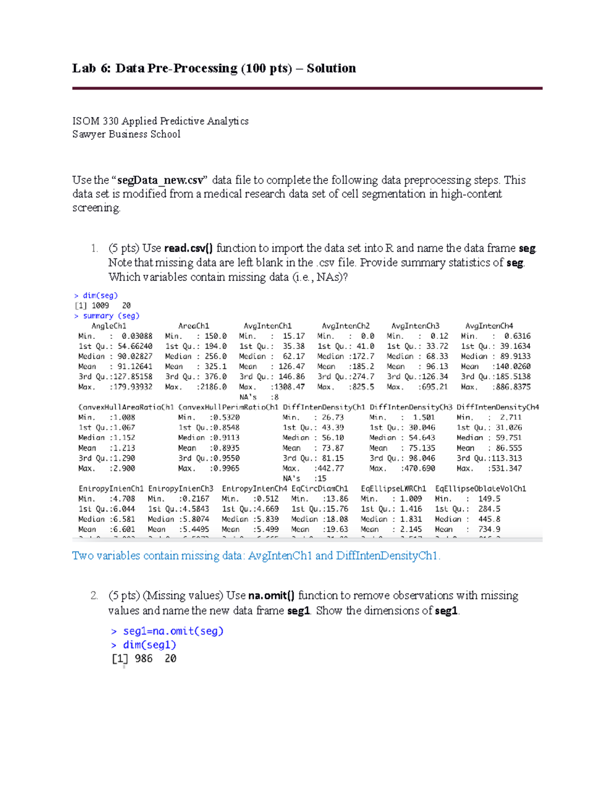 ISOM 330 Lab 6-SP22 Solution - ISOM-330 - Studocu