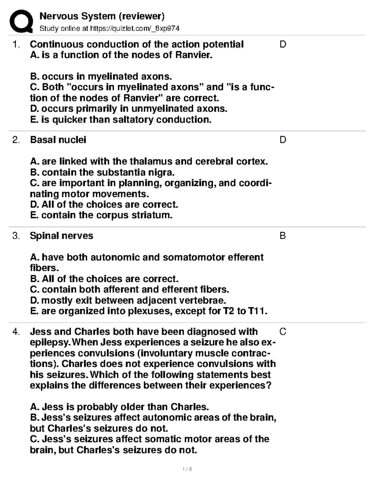 Nervous System (reviewer) - Study online at quizlet/_8xp Continuous ...