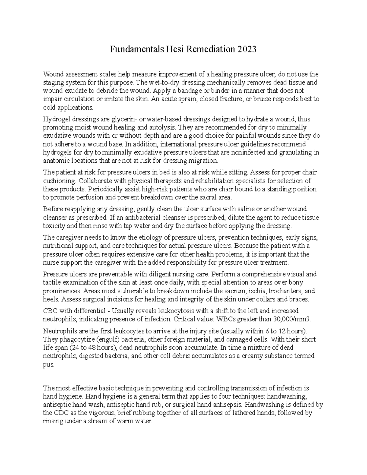 Fundamentals Hesi Remediation 221 - The wet-to-dry dressing ...