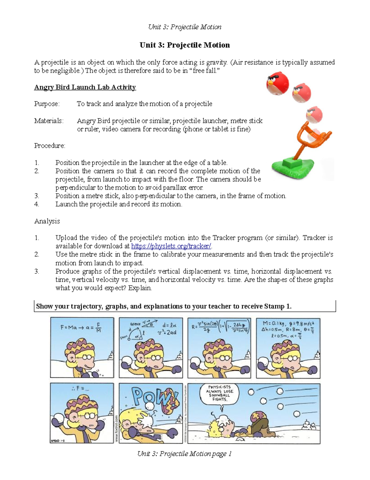 Unit 3 Projectile Motion Guide - Unit 3: Projectile Motion A projectile ...
