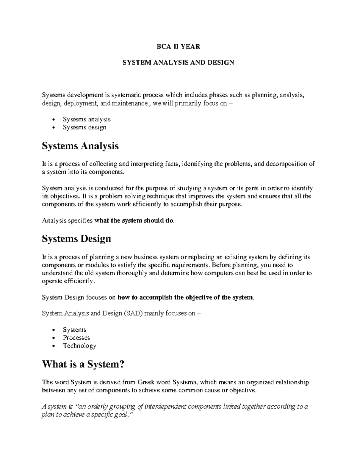 BCA II YEAR SAD-converted - BCA II YEAR SYSTEM ANALYSIS AND DESIGN ...