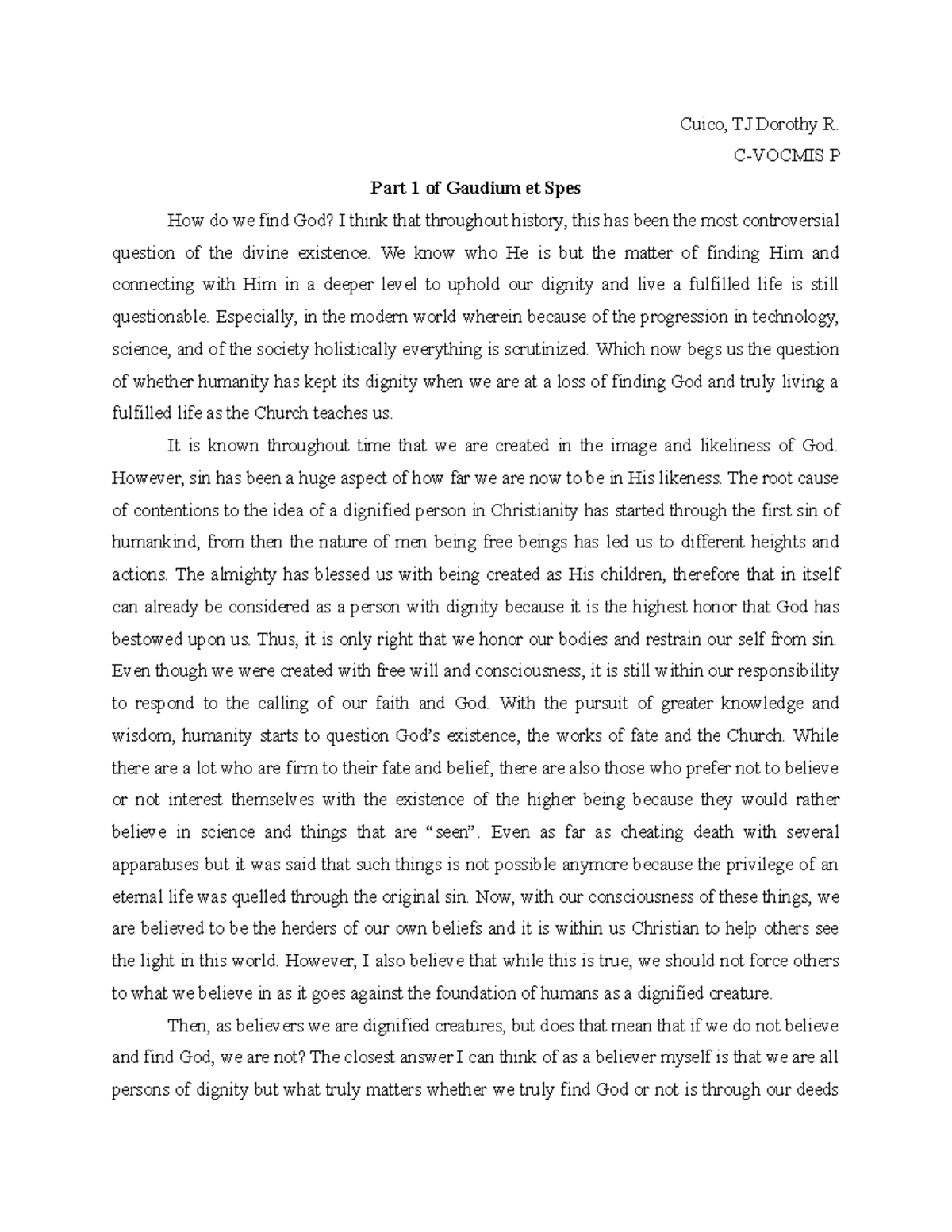 Reflection-Paper 00 - ESSAY ABOUT HOW DO WE FIND GOD. - Cuico, TJ ...