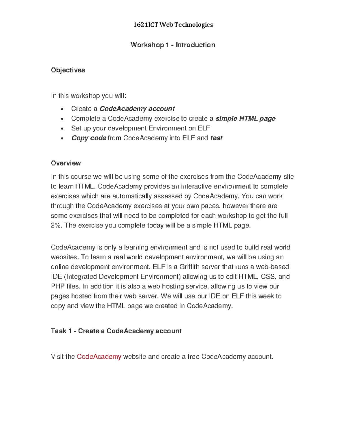 Workshop 1 - Introduction - Workshop 1 - Introduction Objectives In ...