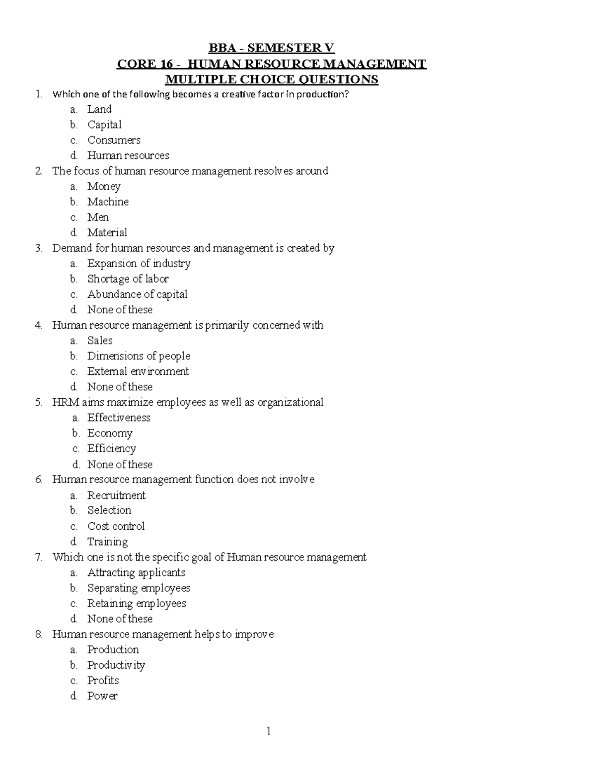 BBA- Semester V CORE 16 – Human Resource Management - BBA - SEMESTER V ...