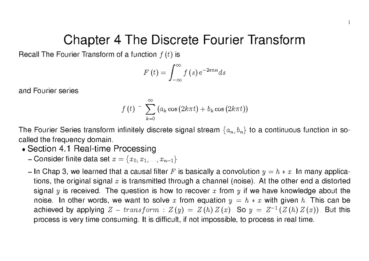 Lecture notes, lecture 4 - 1 Chapter 4 The Discrete Fourier Transform ...