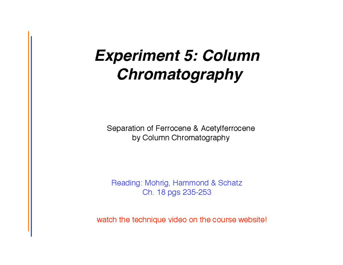 Coloumn Chromatography - Experiment 5: Column Chromatography Separation ...