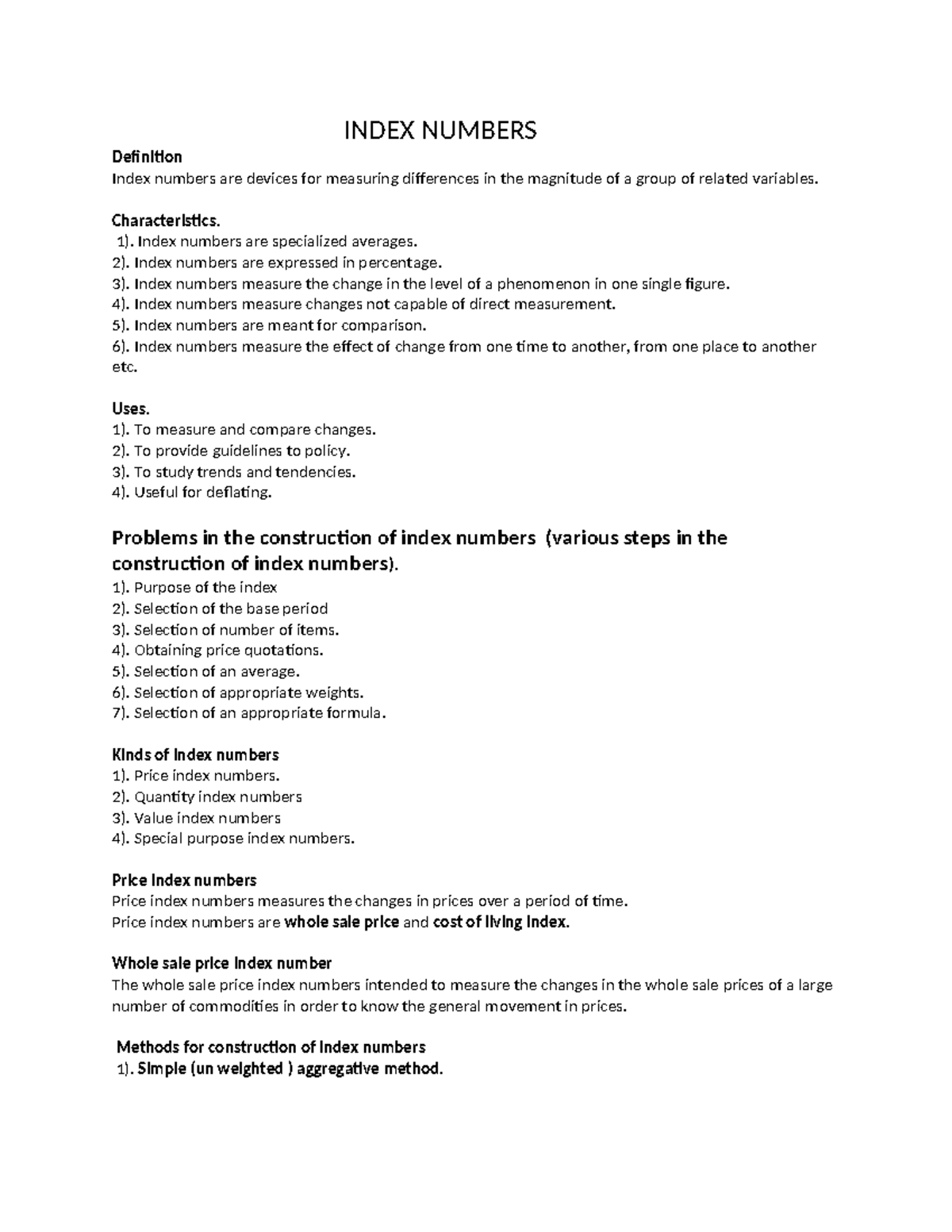 Index Numbers - Summary Quantitative Techniques 2 - INDEX NUMBERS ...