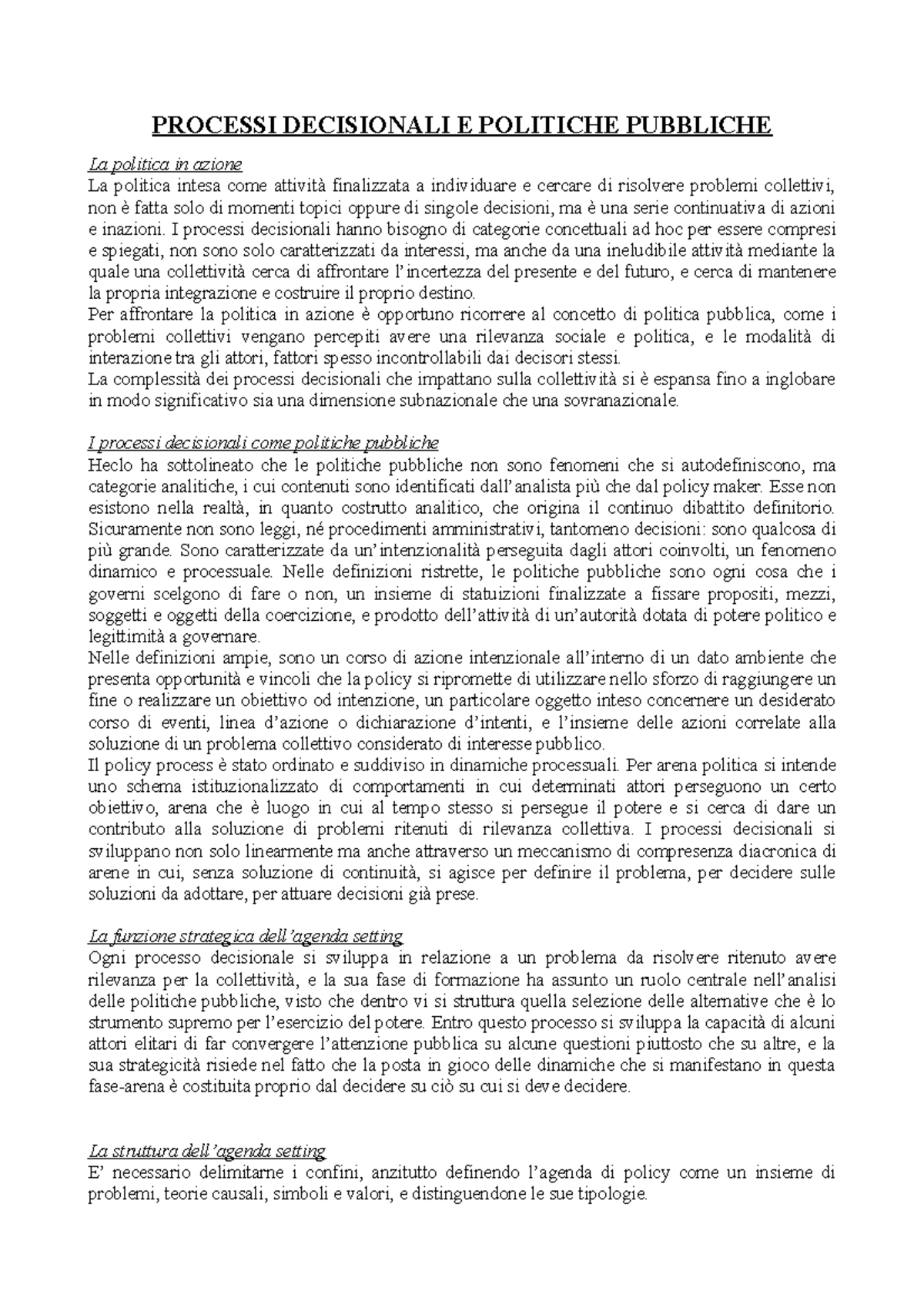 10.Processi decisionali e politiche pubbliche - PROCESSI DECISIONALI E POLITICHE PUBBLICHE La ...