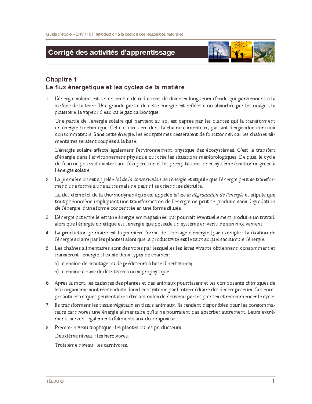 ENV1101 Corrige Chap1 - Yves Jean cours environnement 1101 - Corrigé ...