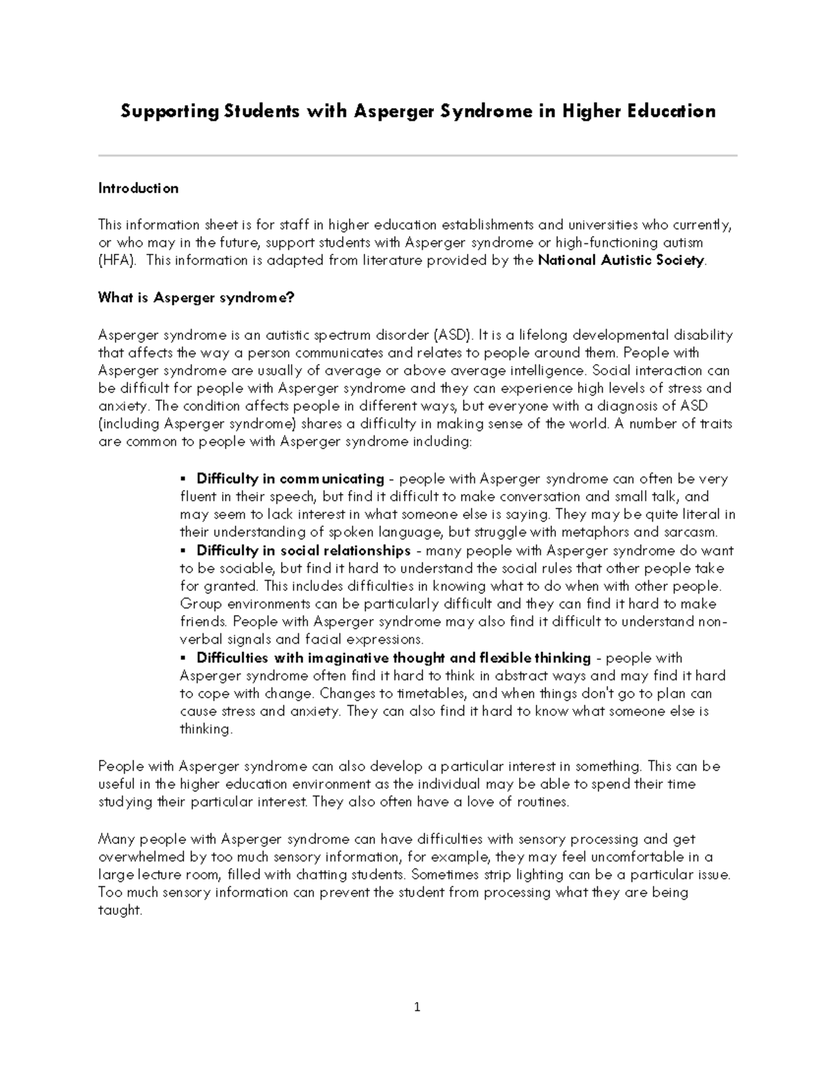 SFCC Supporting with Aperger syndrome in Higher Education - Supporting ...